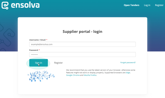 Supplier Portal Log in